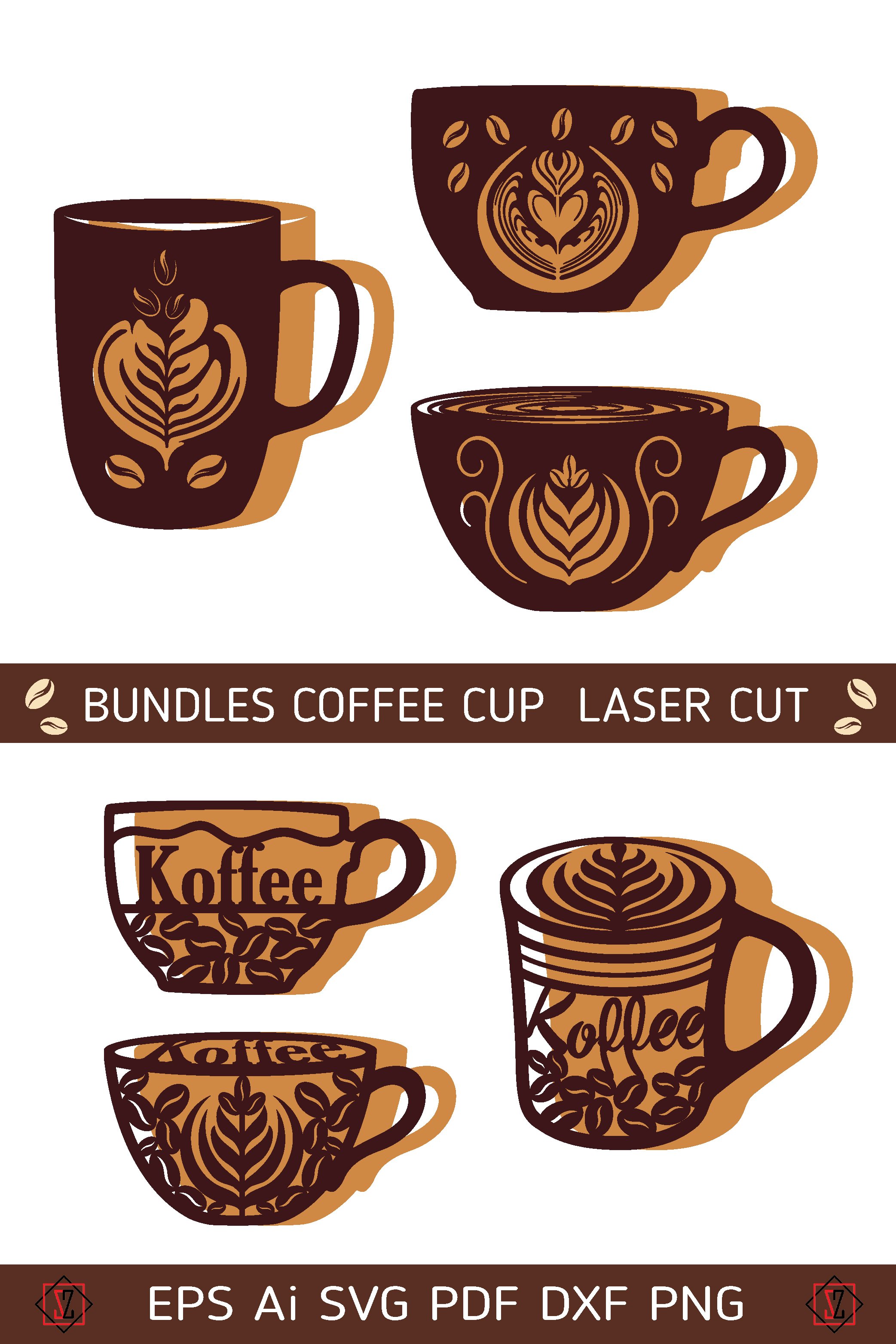 A set of coffee-themed cups.