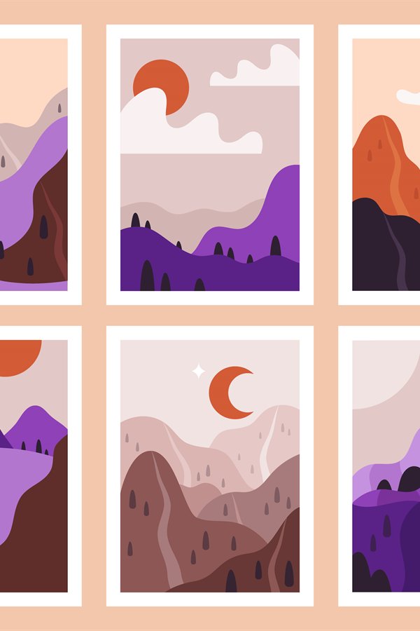 Contemporary outdoor view. Abstract minimalist landscapes, m