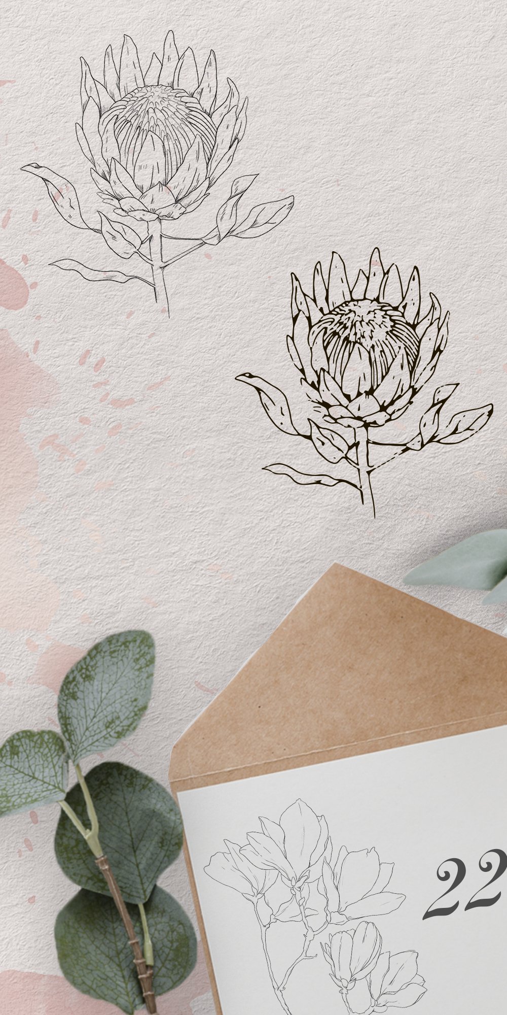 Spring flowers - pencil sketch set