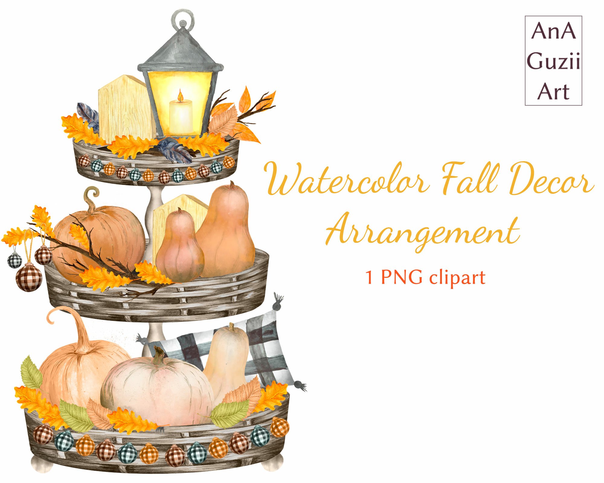 Thanksgiving Day Watercolor Fall Decor clipart with pumpkins