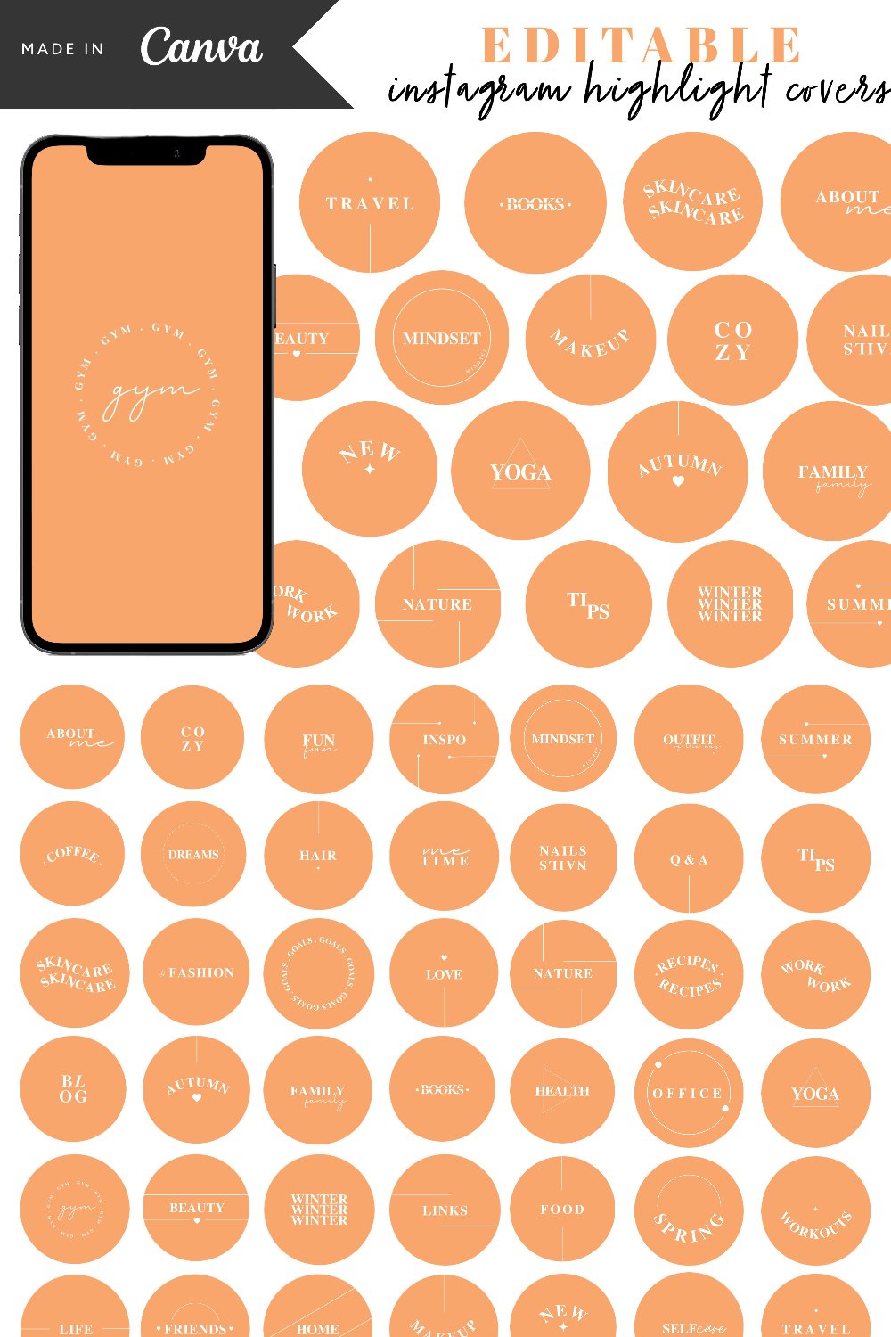 orange business instagram highlight icons canva editable