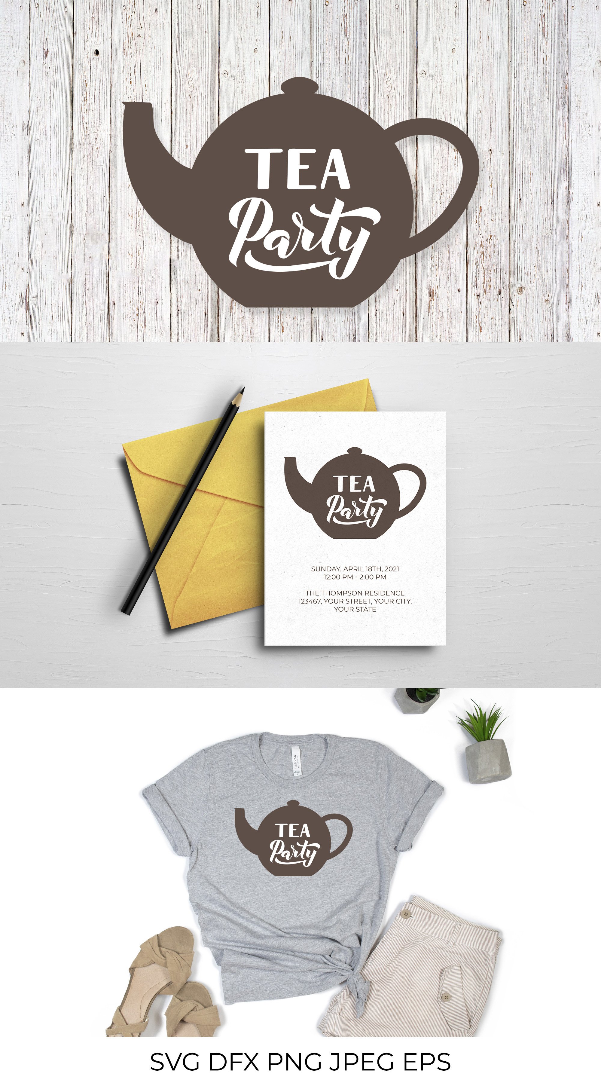 Tea party SVG. Calligraphy hand lettering on tea pot