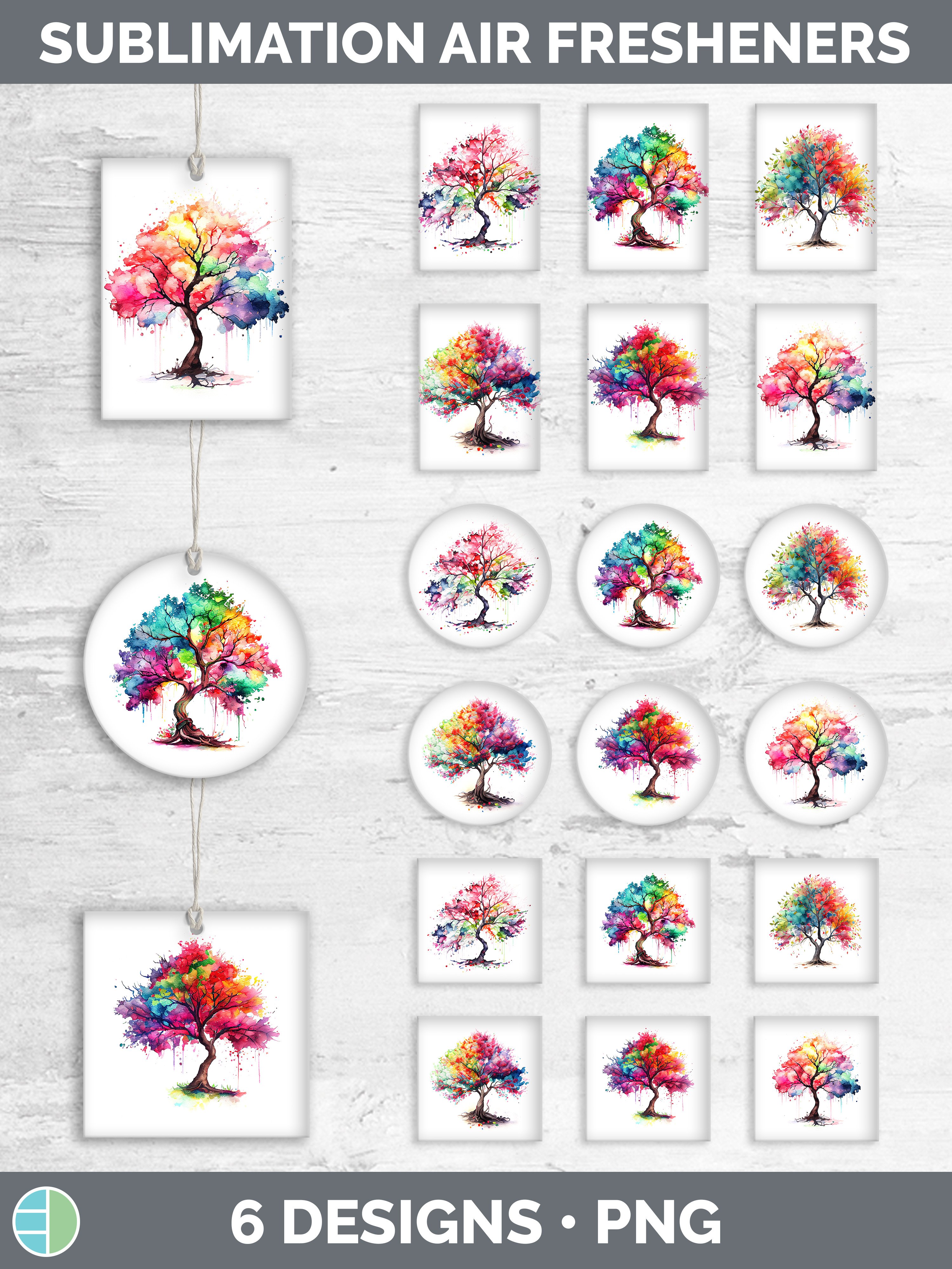 Rainbow Cherry Trees Air Freshener | Sublimation Car Freshen