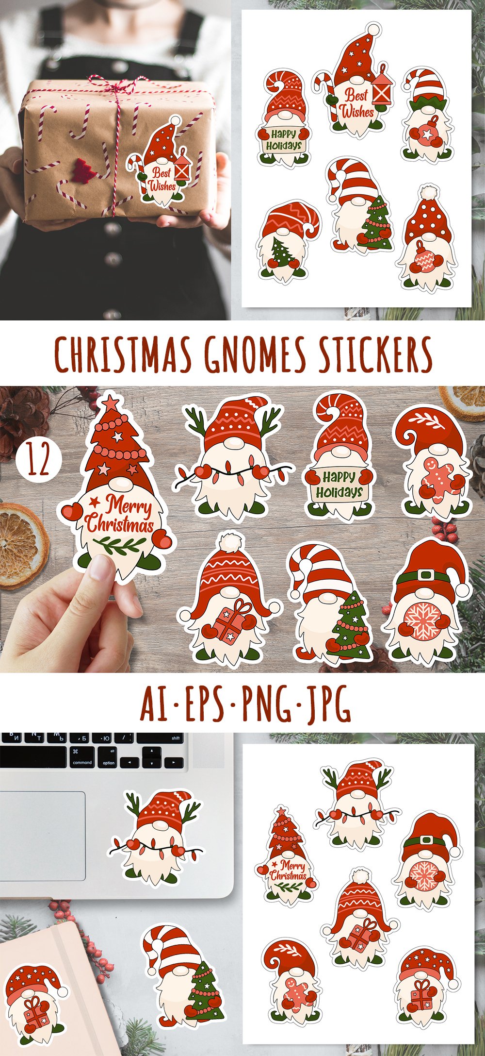 Christmas gnome stickers / Christmas sticker bundle