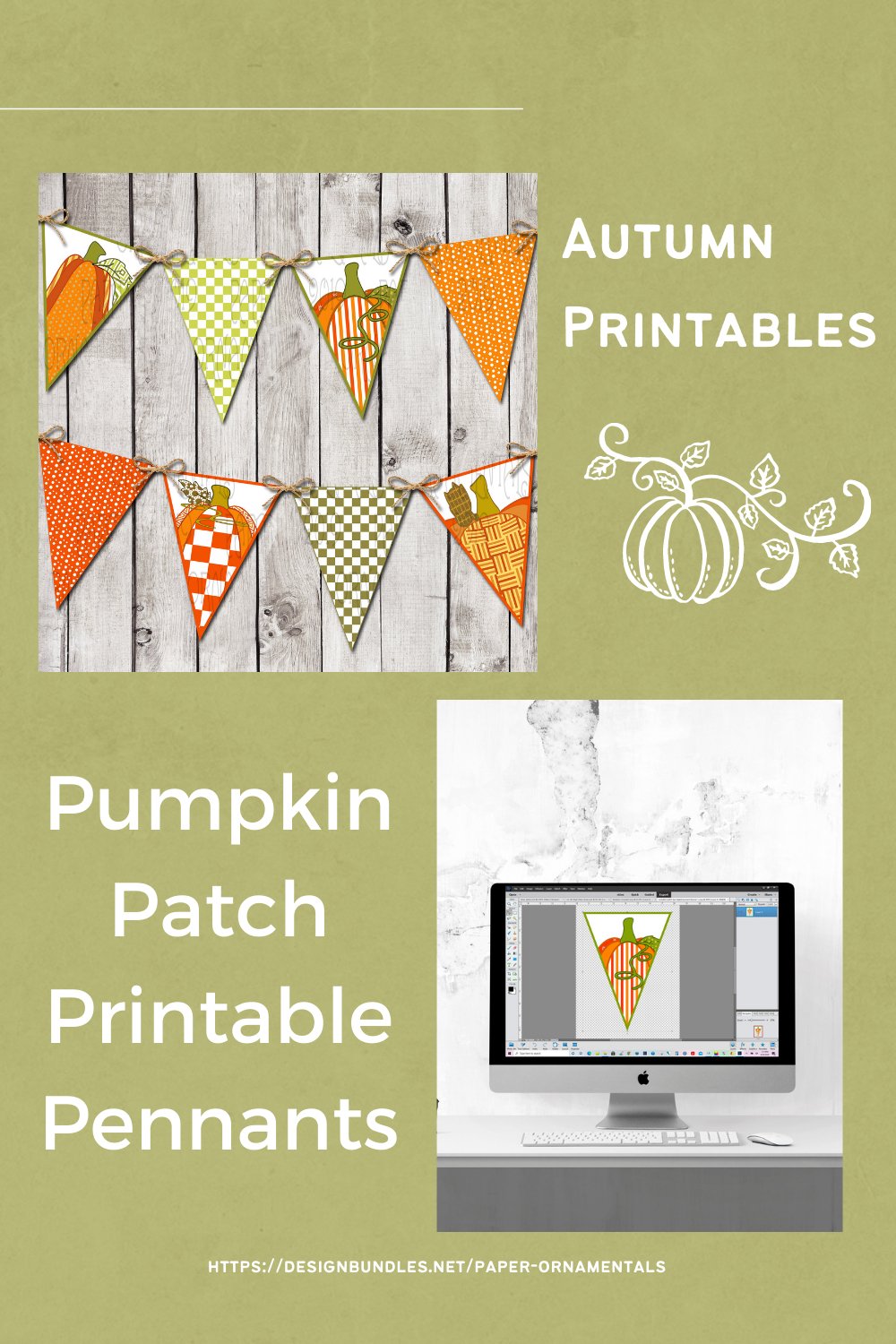 Autumn Pennant Banner, Fall Color Pumpkin Tops