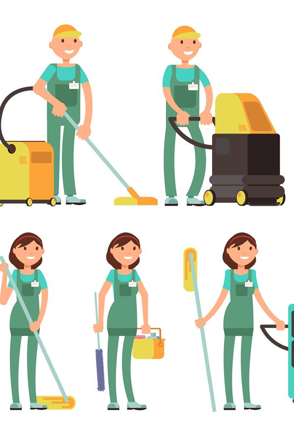 Cleaner vector characters with cleaning equipment. Cleaning
