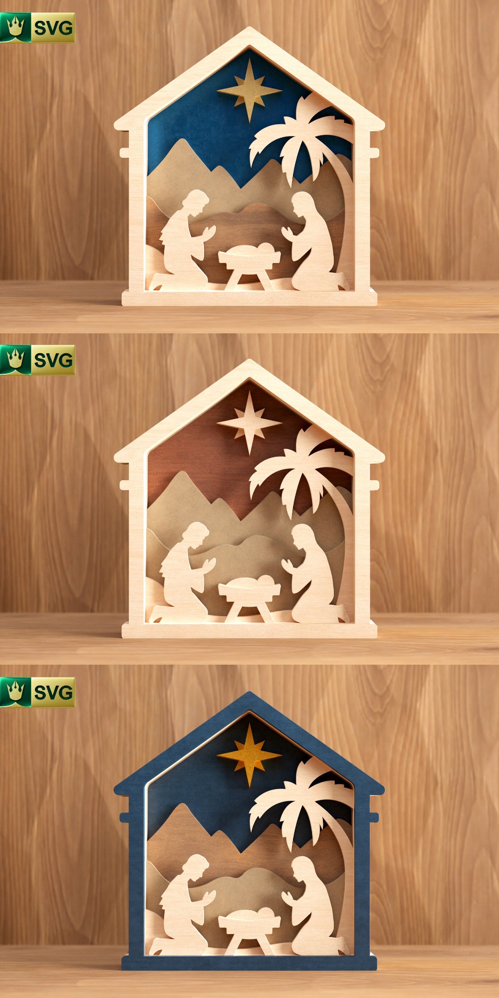 Nativity Scene 3D Layered SVG V1 | Multilayer Cut File