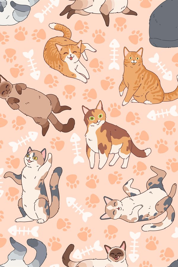 Cat pattern. Seamless texture with cute multicolor cats, kid