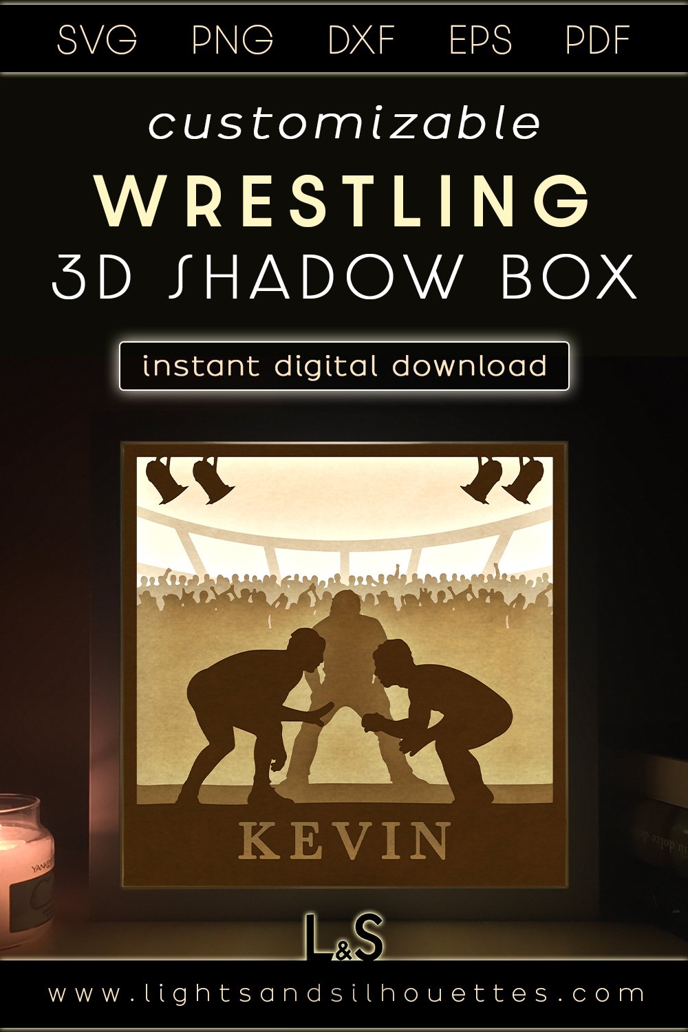 Customizable Wrestling Shadow Box Svg Design | Light Box Svg