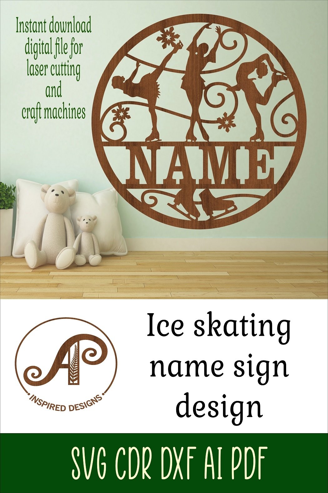 Ice skating name sign svg laser cut template