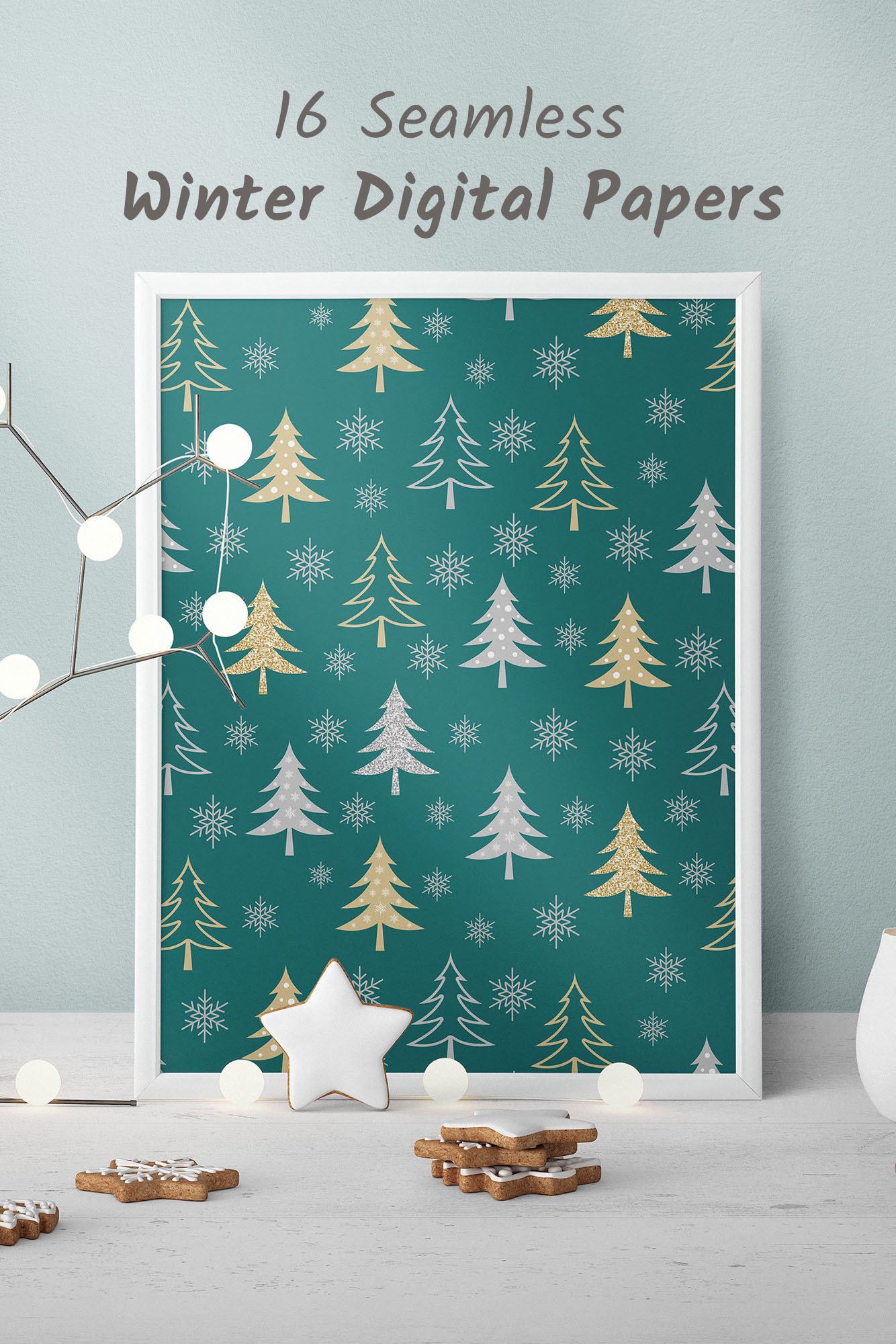 Christmas glitter digital paper pattern set || (975761)