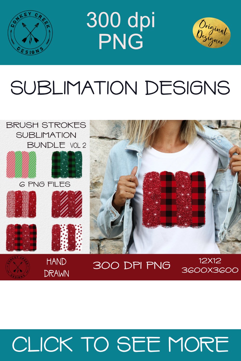 Sublimation Brush Strokes Christmas Plaid PNG Bundle