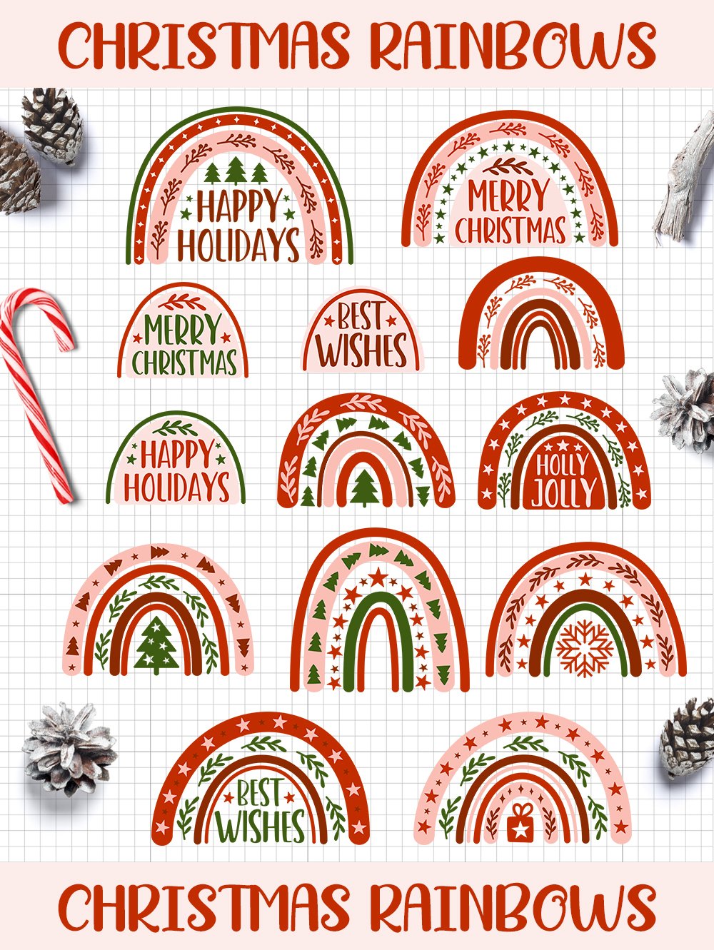 Christmas rainbow SVG / Boho Christmas rainbow bundle