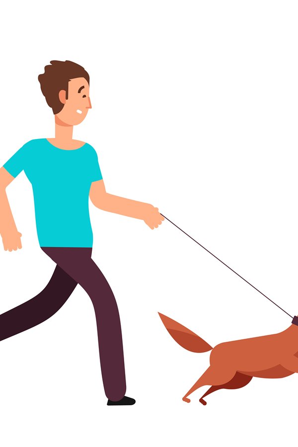 Cartoon man running with dog. Healthy lifestyle vector conce