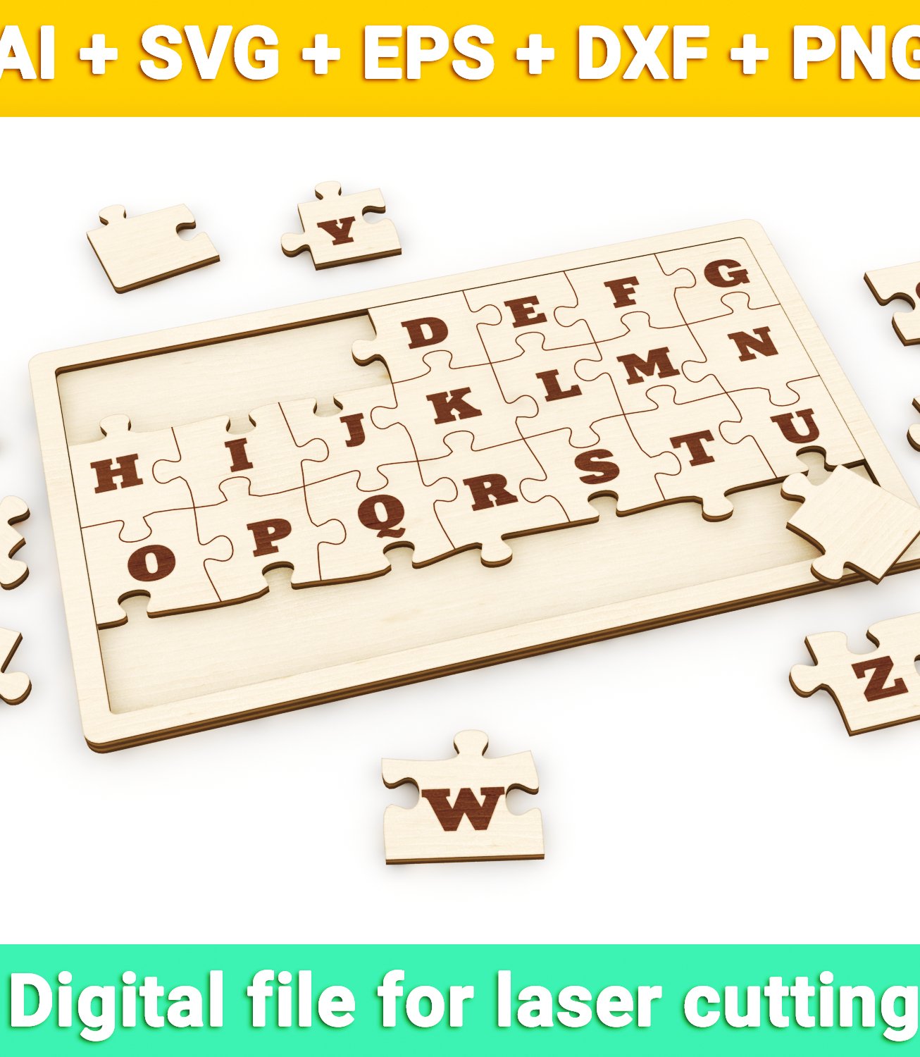 Framed Alphabet Puzzle vector for CNC svg vector file