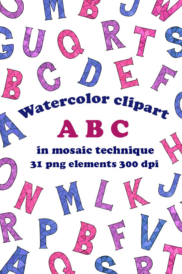 ABC, Watercolor clipart with letters and symbols