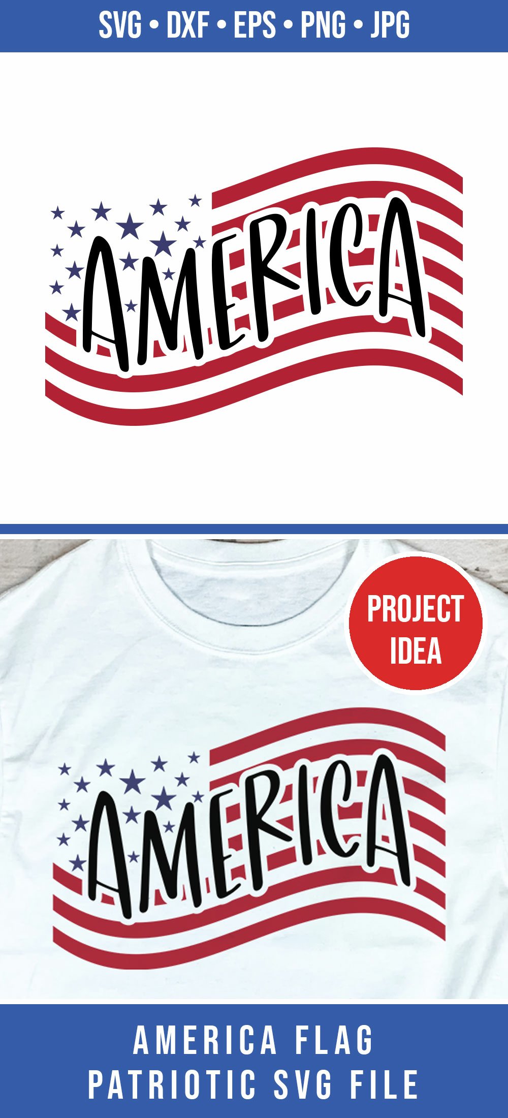 American Flag SVG With The Word America Inside the Flag