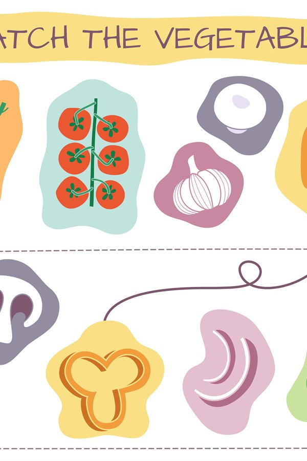 Matching vegetables game. Education kids games with cartoon