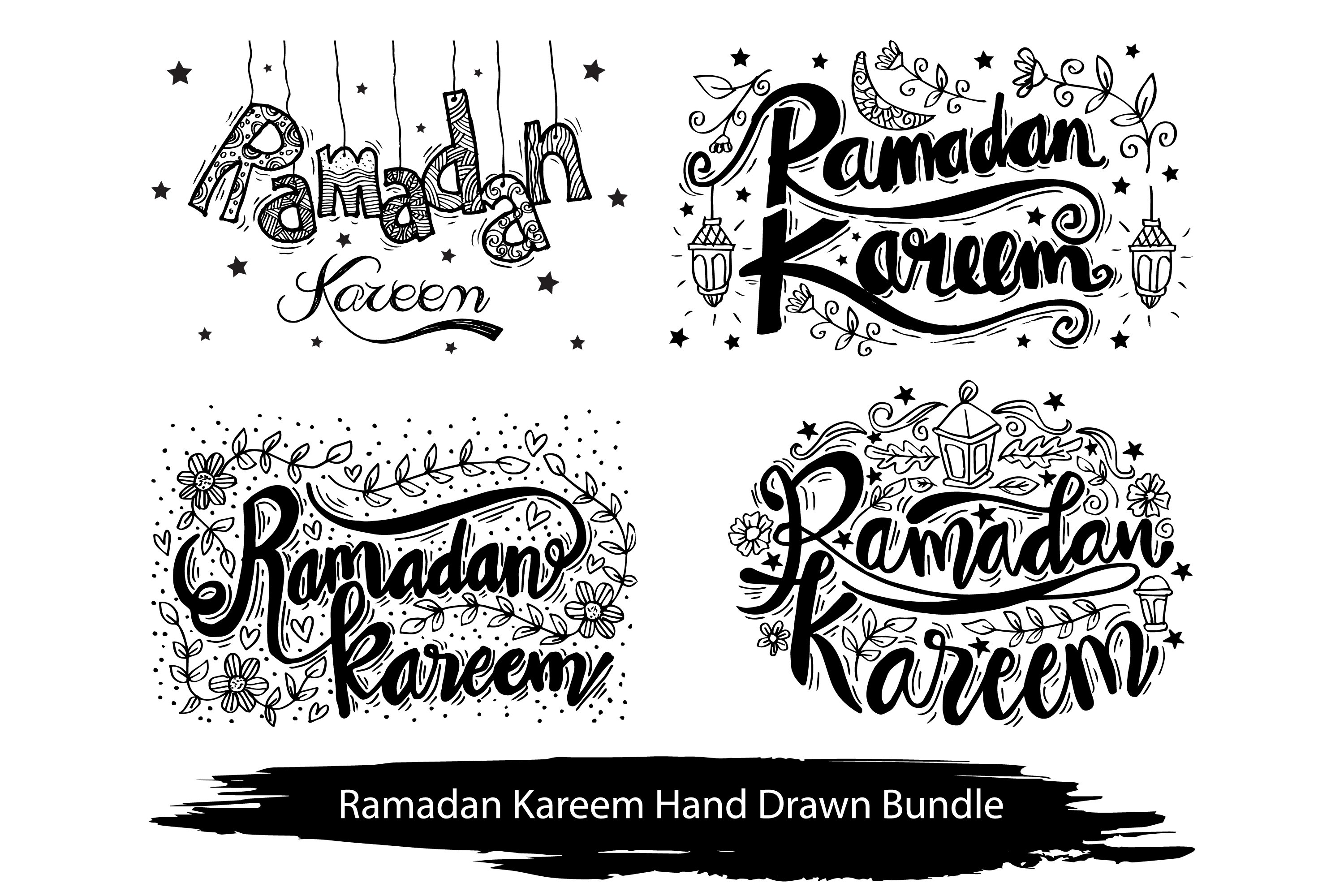 Set of Ramadan Kareem hand lettering. Greeting card.
