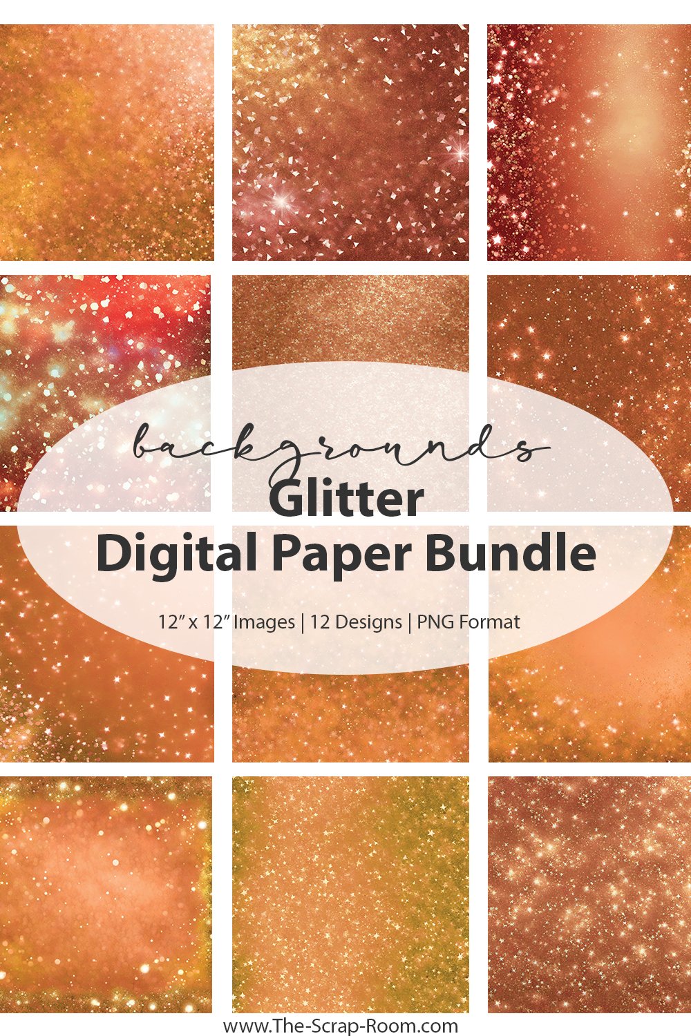 Digital Paper, printable: Orange Glitter Digital Paper Pac