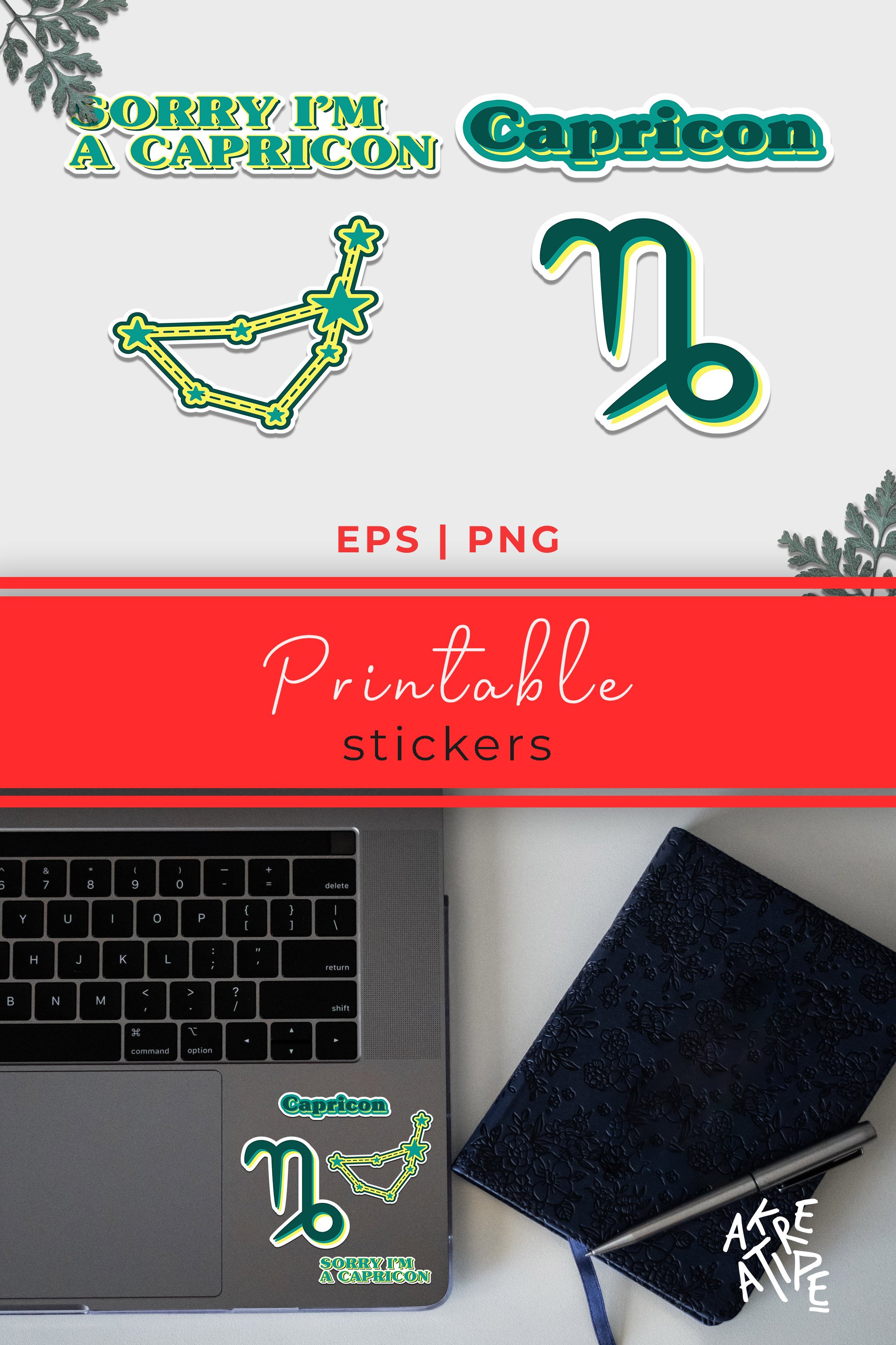 Capricon Zodiac Stickers PNGs | Printable Stickers Bundle