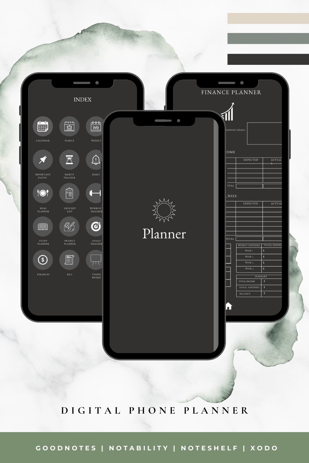 Black Digital Phone Planner, Digital Pocket Planner