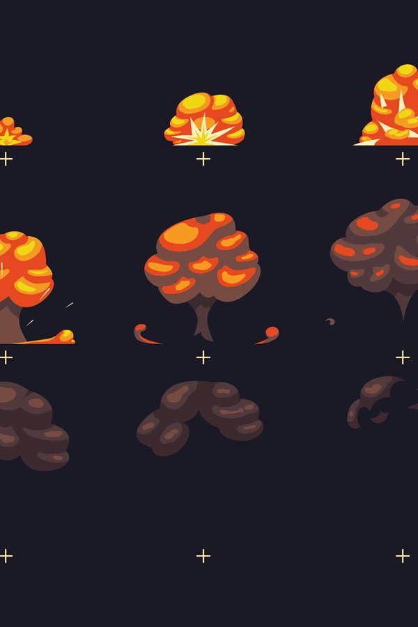 Vector explosion, war game blast fx animation frames sprite