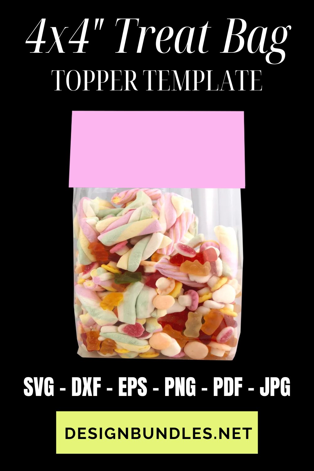4x4" Treat Bag Topper Template SVG, Treat Bag Label PNG
