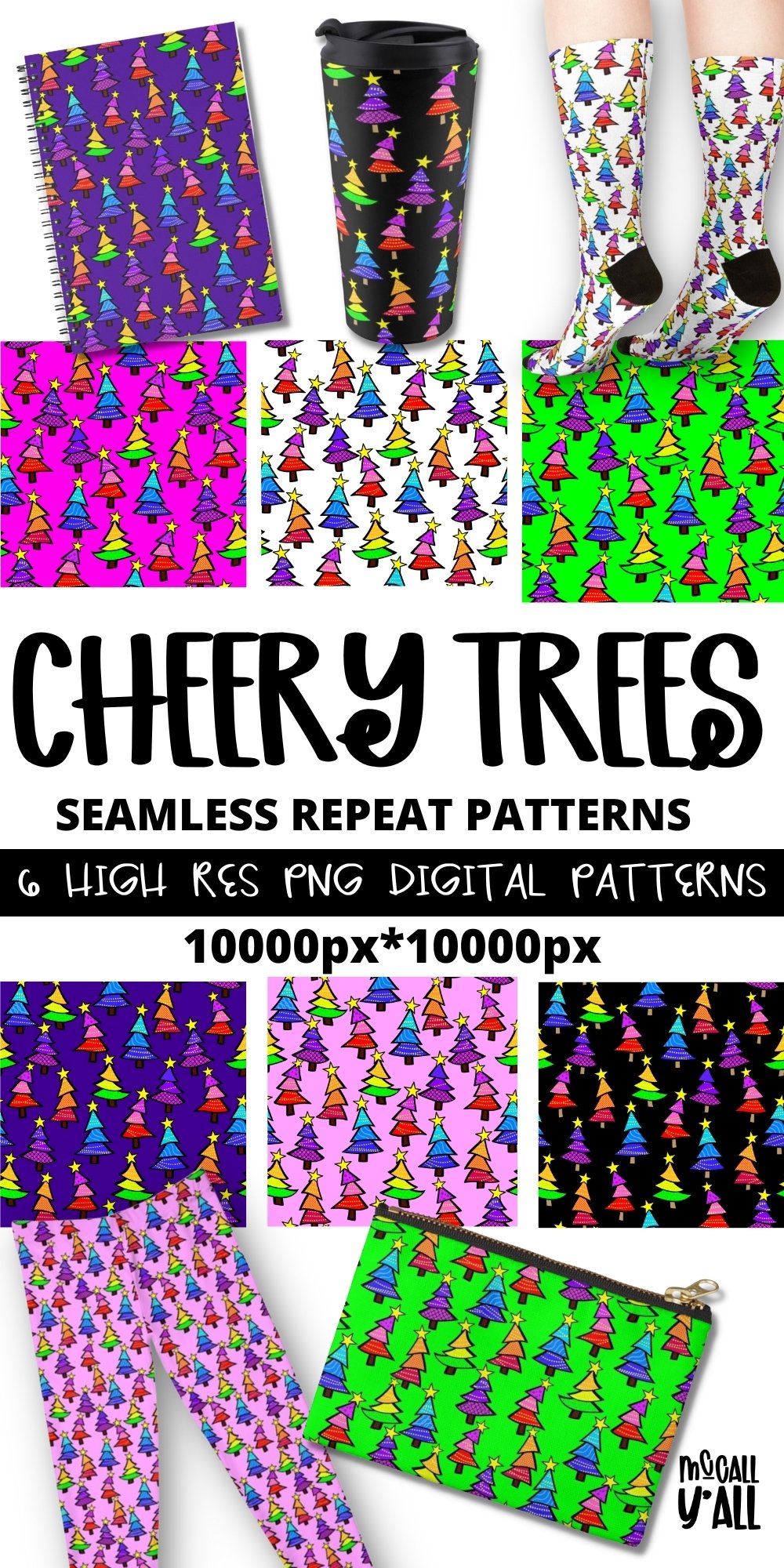6 Cheery Trees PNG Seamless Repeat Pattern Designs
