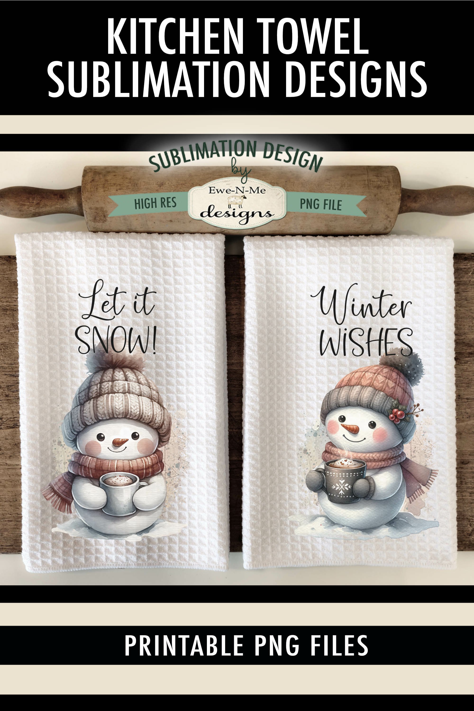 Cute Snowmen with Mugs Kitchen Towel Sublimation Designs