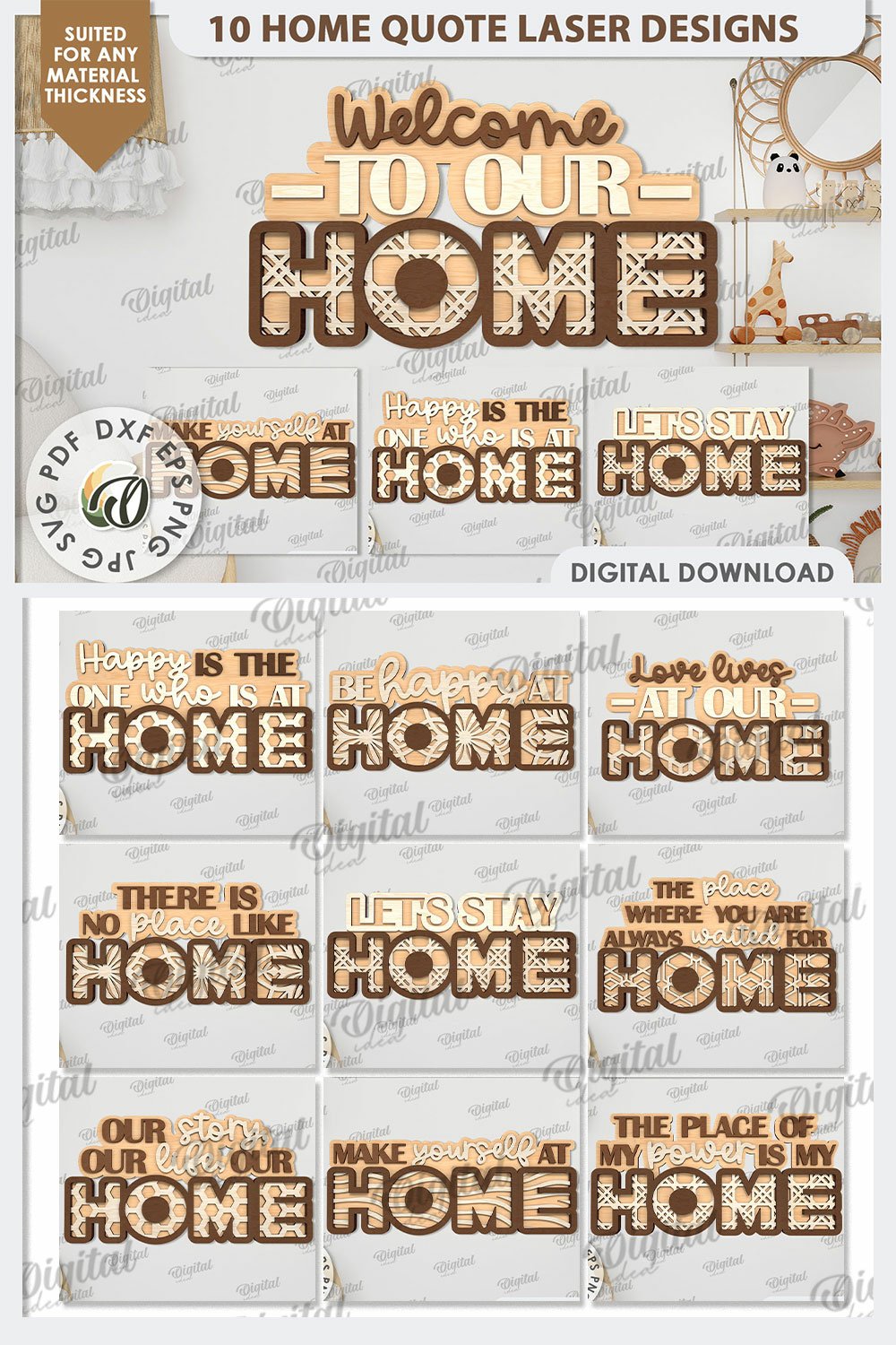 Home Quotes Laser Cut Bundle. Home Wall Decor SVG Design
