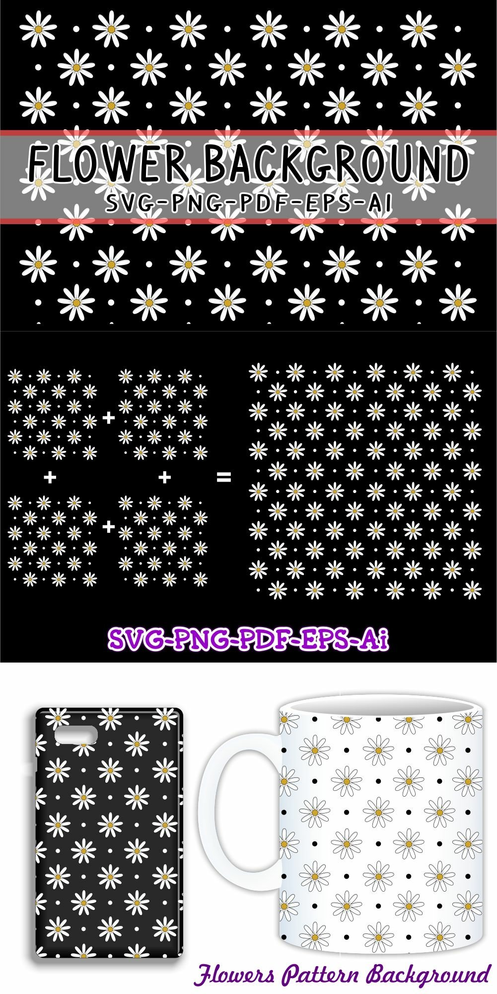 Flowers Seamless Pattern Backgrounds Sublimation SVG Designs