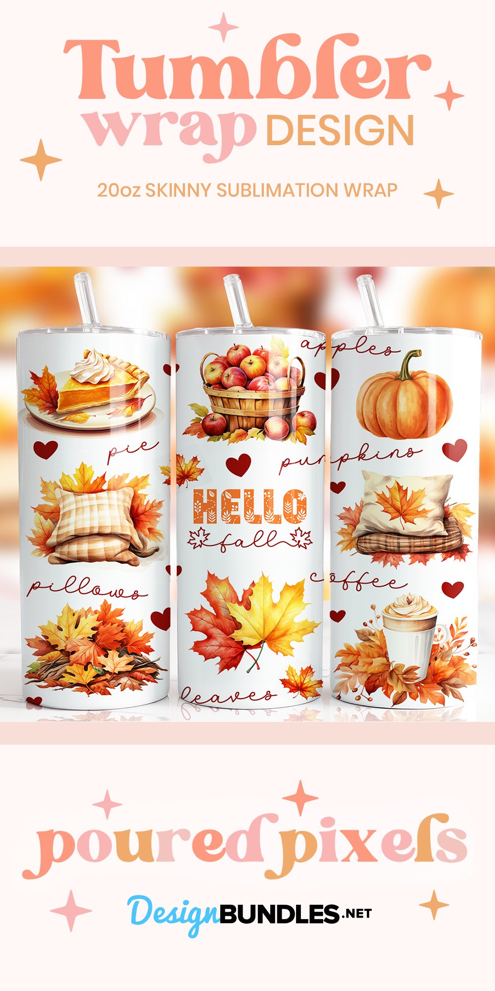 Fall Tumbler Wrap Hello Fall PNG