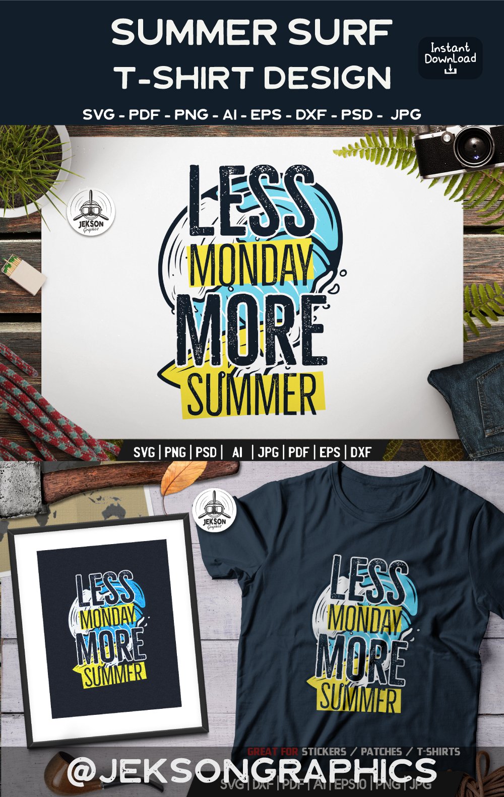 Less Monday More Summer SVG Sublimation Surf T Shirt Design