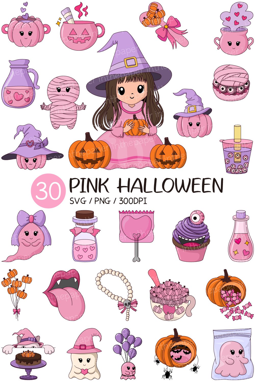 Pink Halloween PNG | Cute SVG horror spooky scary girl witch