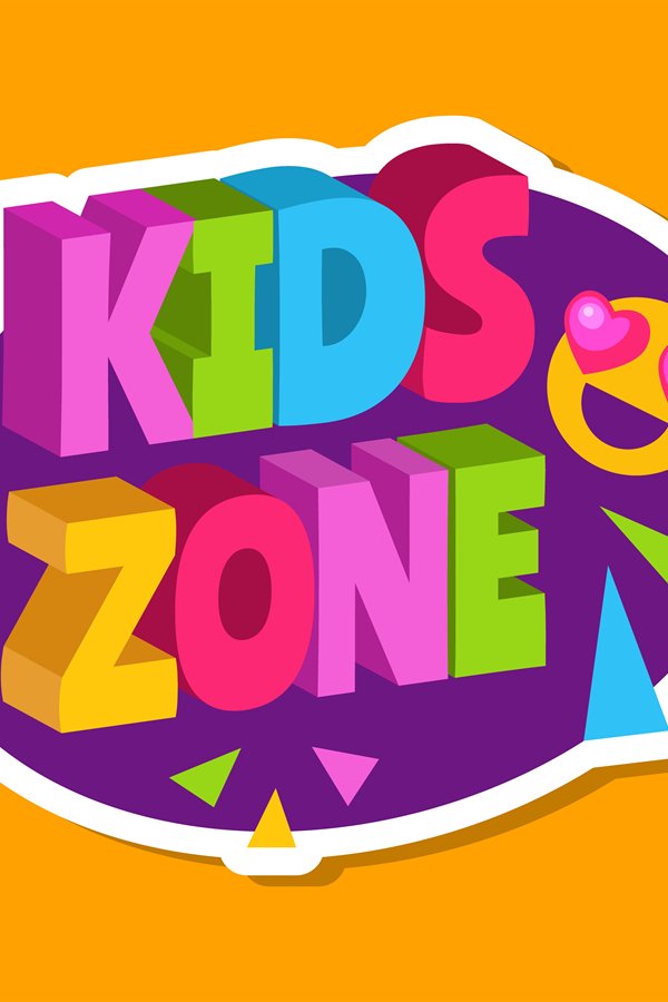 Kids zone sticker. 3d letters logo for children playroom. Ba