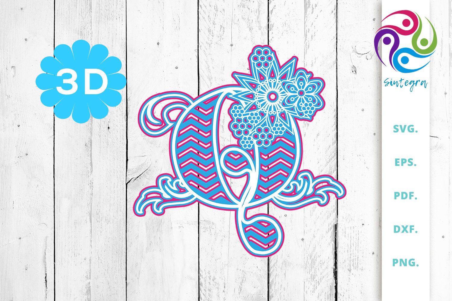 3D Multilayer Floral Chevron Letter Q , SVG Cut File