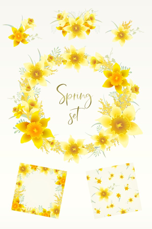 Spring flowers - vector set - AI, PNG