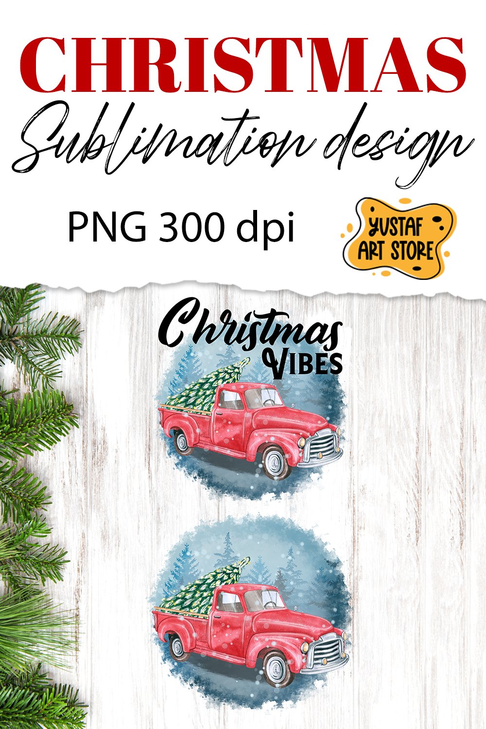 Christmas red truck sublimation design. Christmas vibes.