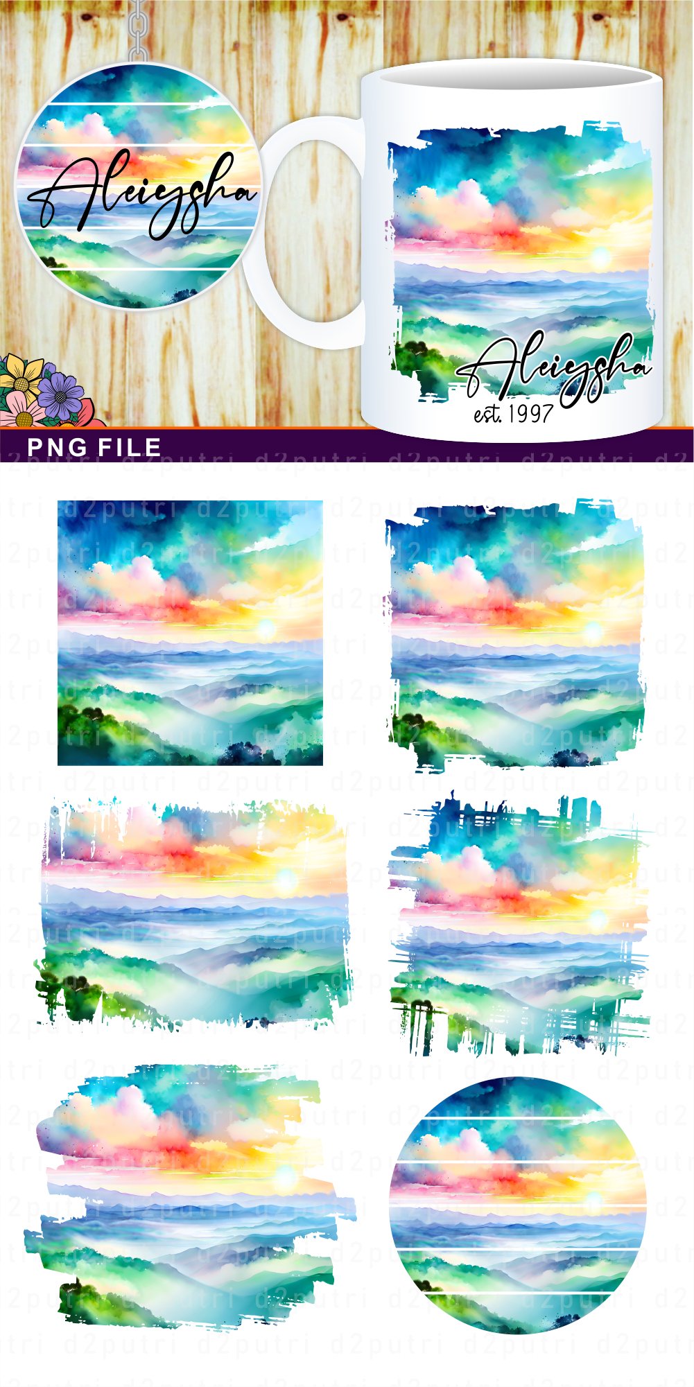Watercolor Mountain Nature Sublimation Background