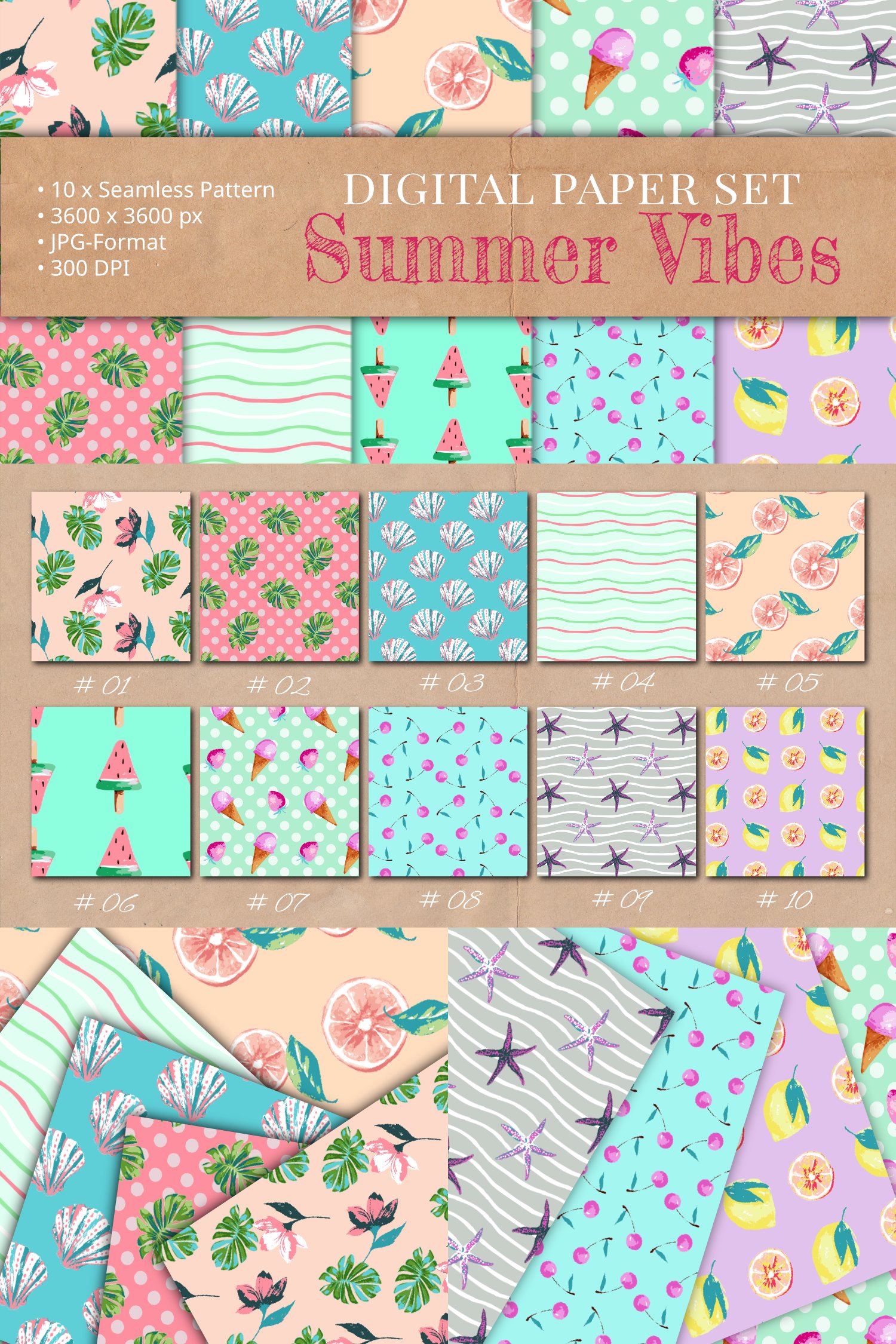 Summer Vibes Pattern Set - 10 seamless Patterns