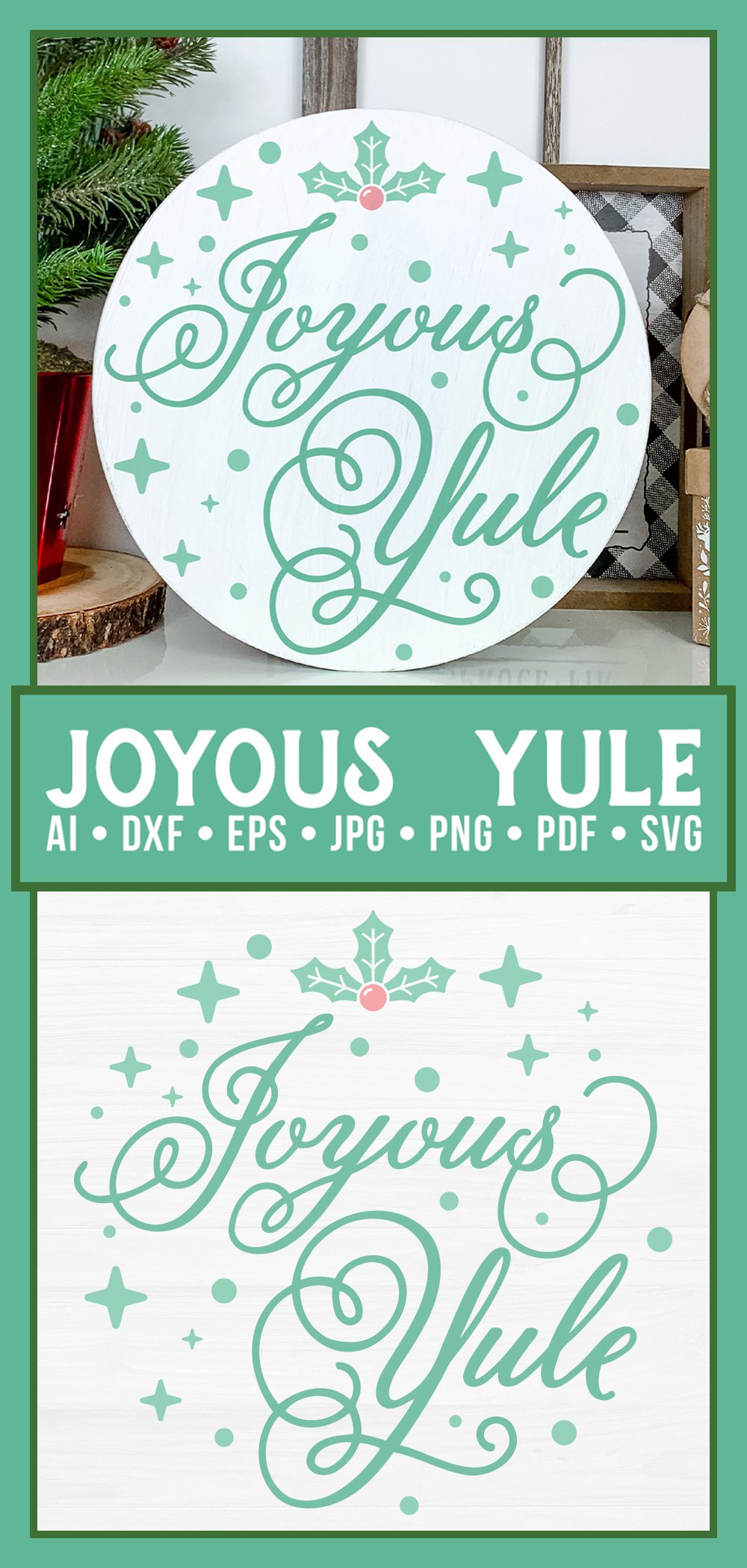 Joyous Yule Christmas Round Sign SVG