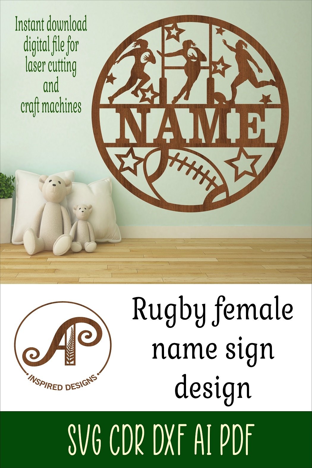 Rugby female name sign svg laser cut template