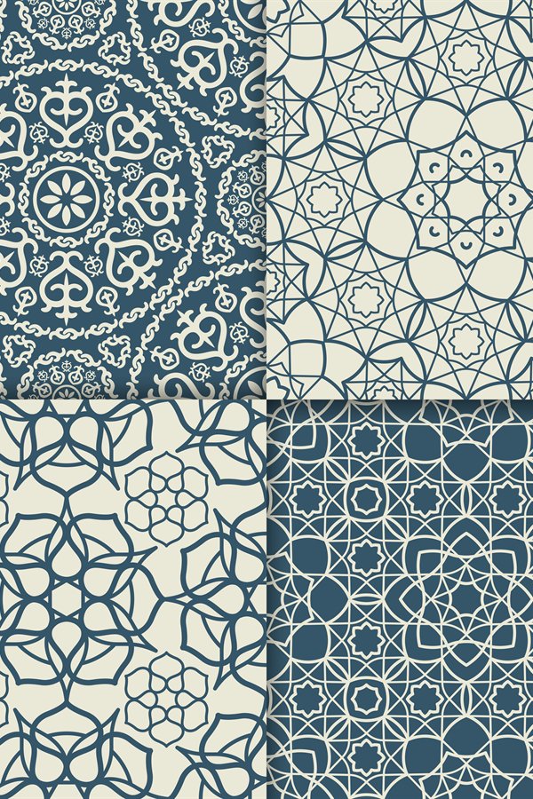 Blue arabic pattern set