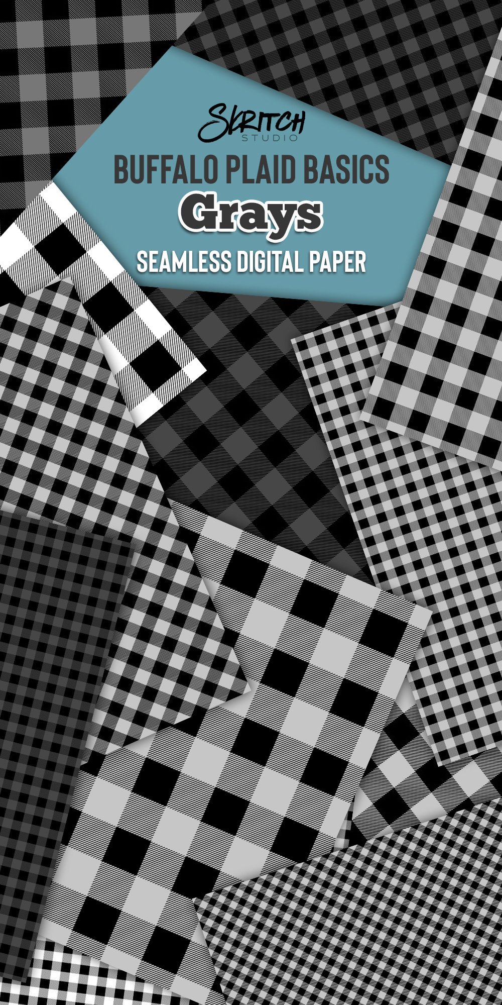 Buffalo Plaid Basics Grays 24 Digital Papers