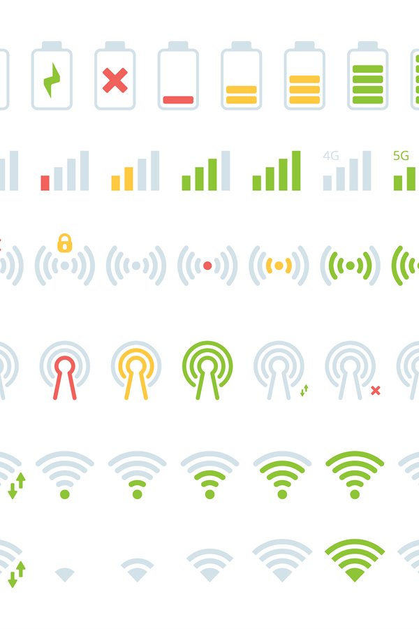 Mobile status bar icon. Gsm battery levels wifi connection 5