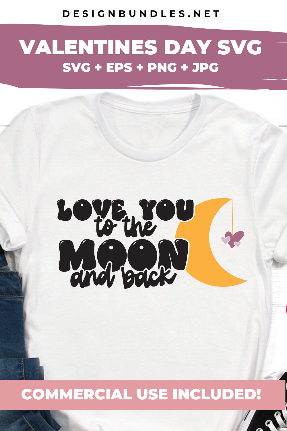 Love You to the Moon and Back Retro Valentines Day Cut File