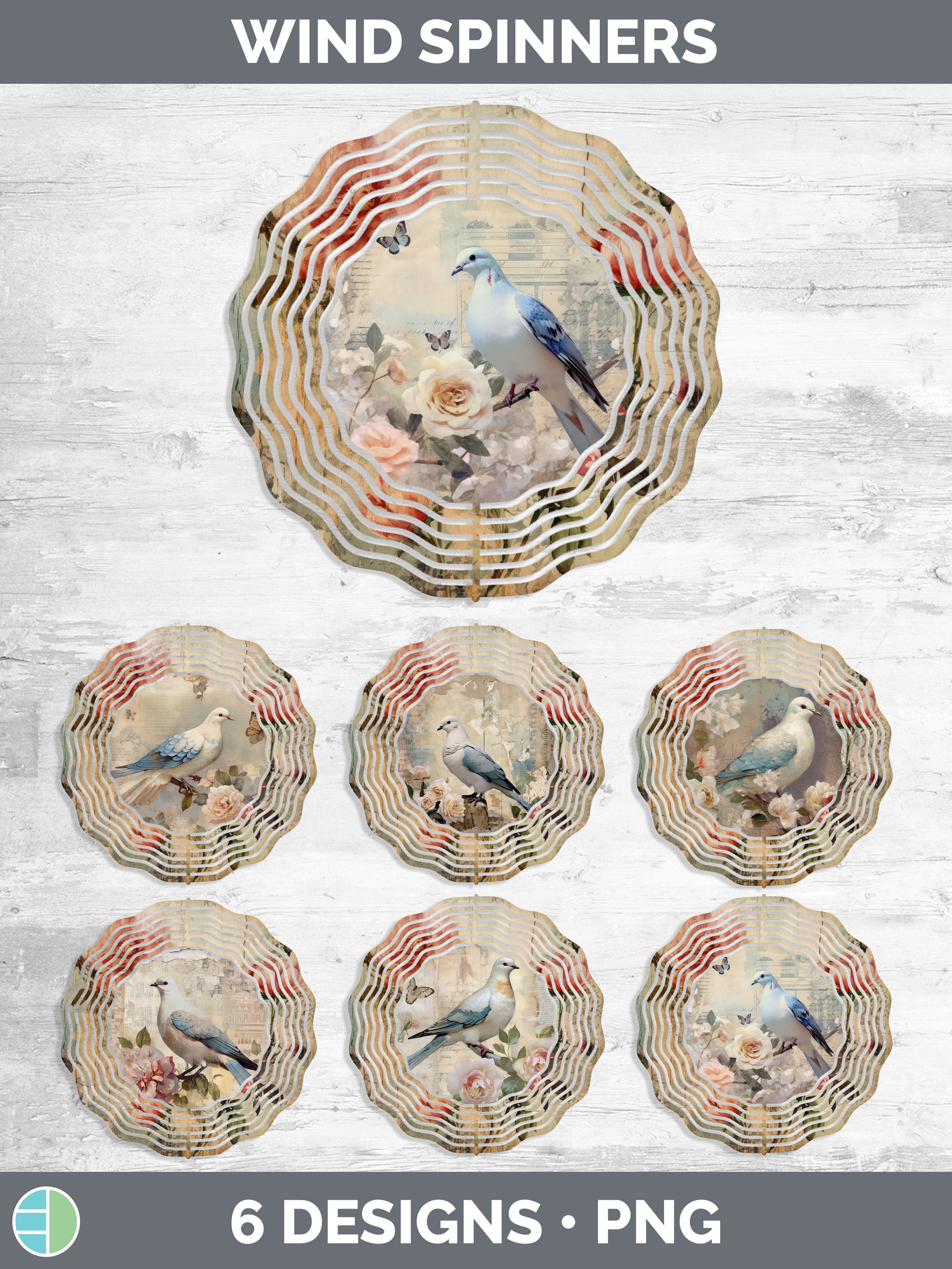 Vintage Dove Birds Wind Spinner | Sublimation Spinner Design