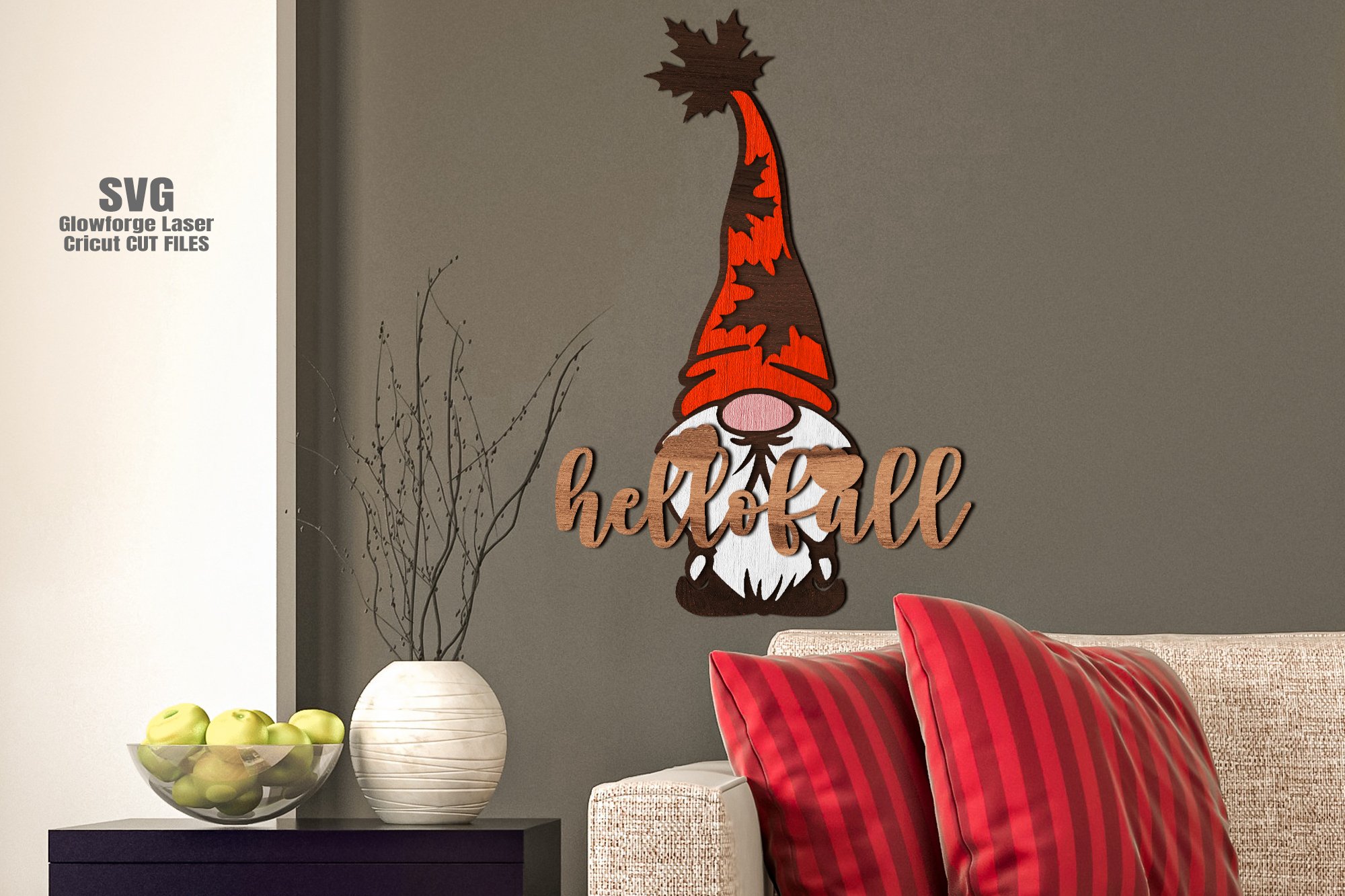 Hello Fall Gnome SVG Laser Cut Files | Fall Gnome Sign SVG