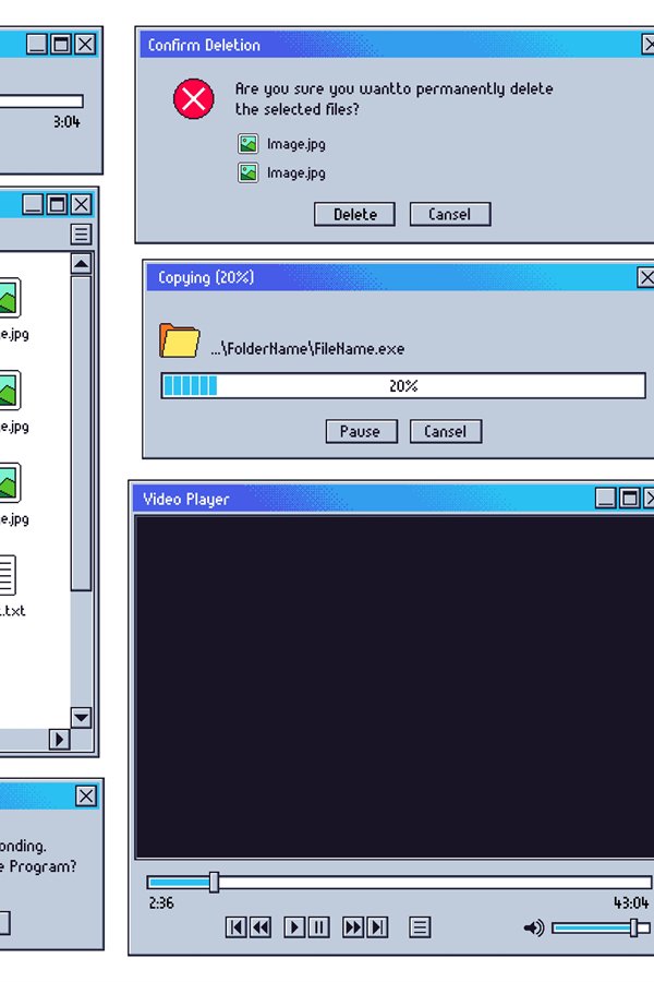 Old user interface. Old computer music and video player UI,